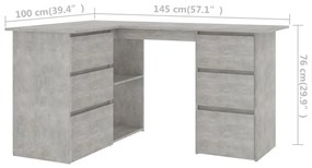 Petromila Rohový psací stůl betonově šedý 145 x 100 x 76 cm dřevotříska