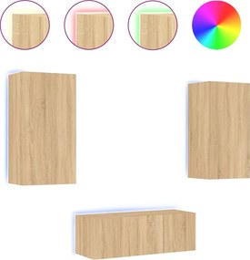 vidaXL 4dílná obývací stěna s LED osvětlením kompozitní dřevo [3216820] Barva: kouřový dub