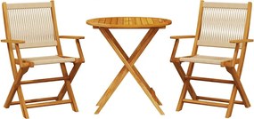 3dílný bistro set béžový polypropylen a masivní dřevo 3281855