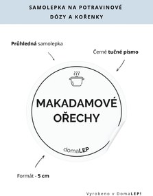 MAKADAMOVÉ OŘECHY – průhledná samolepka na dózu, tučné písmo, 5 cm | DomaLEP