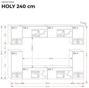 Ral Obývací stěna HOLY 2, 240 cm - Bílý lesk