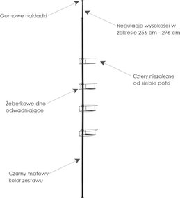 Erga Scopic, rohová teleskopická sprchová tyč 4 policová XL, černá matná, ERG-YKA-CH.SCOPIC-XL-BLK