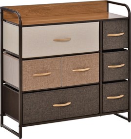 HOMCOM Textilní Komoda s 7 Skládacími Zásuvkami, Dřevěný Přední Panel a Kovový Rám pro Ložnici a Obývací Pokoj 80x29x78,5 cm | Aosom