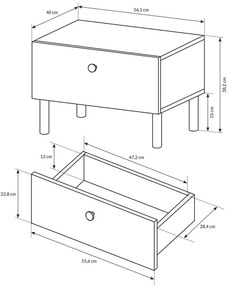 DECO | noční stolek | 56,1 cm | CENA ZA 2 ks | kraft zlatý/antracit
