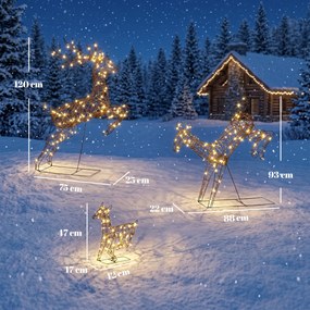 Outsunny 3dílná osvětlená sada sobů, vánoční dekorace pro venkovní použití s 200 teple bílými LED, 8 režimů, denní časovač