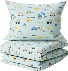 Dětské bavlněné povlečení MINI TRUCKS TALES modré, 100% bavlna Rozměr povlečení: 70 x 80 cm | 140 x 200 cm