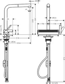 Hansgrohe - Dřezová baterie Aquno Select 250 s výsuvnou koncovkou a pl