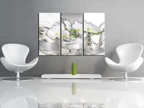 Obraz Luxus (3-dílný) - abstrakce s orchidejemi na pozadí v ornamentu
