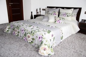Luxusní přehoz na postel šedo krémové barvy s růžemi Šířka: 200 cm | Délka: 220 cm