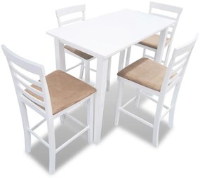 Bílý dřevěný barový stůl a 4 barové židle, set