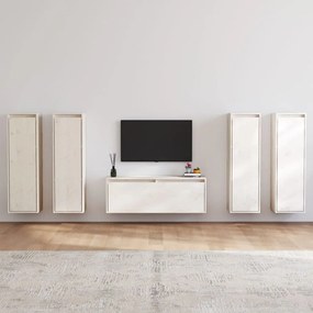 TV skříňky 5 ks bílé masivní borové dřevo 3100210