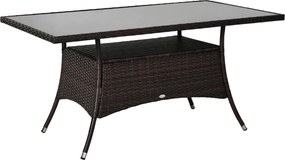 Outsunny jídelní stůl zahradní stůl polyratanový skleněný stůl 150x85x74cm, bezpečnostní sklo hnědočerné, ideální pro zahradu a terasu |