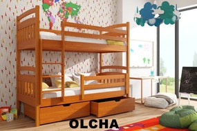 Dětská patrová postel Gábi 190x90 cm s úložným prostorem borovice masiv OLŠE