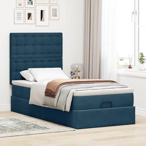 Osmanský rám postele s matracemi tmavě modrá 80x200cm samet 3313581