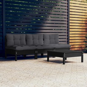 vidaXL 4dílná zahradní sedací souprava s krémovými poduškami borovice [3096081] Barva: Černá