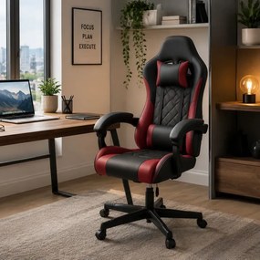 Herní a kancelářská židle k PC, černo-bordó