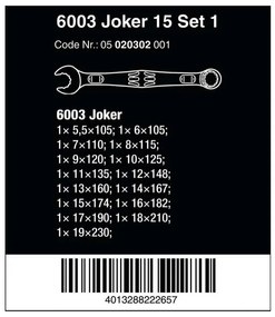 Wera 020302 Očkoploché klíče 5,5 ÷ 19 mm 6003 Joker 15 Set 1 (Sada 15 dílů)