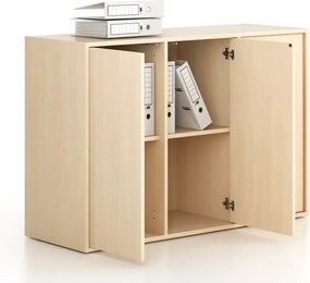 Kancelářská skříň FRAME, nízká, 3 dveře, 1299 x 450 x 881 mm, PUSH-lock, bříza