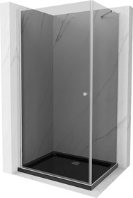 Mexen Pretoria, sprchový kout 90 (dveře) x 110 (stěna) cm, 6mm šedé sklo, chromový profil + černá sprchová vanička, 852-090-110-01-40-4070