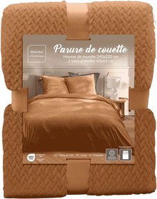 Světle hnědé 3dílné povlečení na dvoulůžko/prodloužené z mikroflanelu 240x220 cm Flanou – douceur d'intérieur