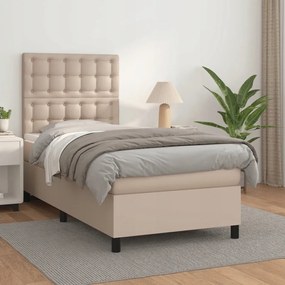 Box Spring Postel S Matrací Umělá Kůže Cappuccino tlačítka 100 x 200 cm