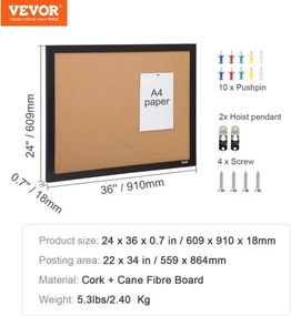 Korková nástěnka, nástěnka 91,4 × 61 cm s rámečkem na nálepku MDF