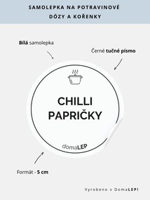 Samolepka na kořenky CHILLI PAPRIČKY bílá 5 cm tučné písmo