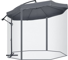 Outsunny Pavilon s bočním slunečníkem, 295 x 295 cm slunečník s kličkou a moskytiérou, 360° otočný zahradní slunečník pro 8 osob, tržní slunečník na b