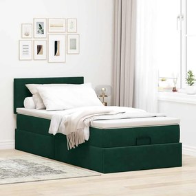 Osmanský rám postele s matrací tmavě zelené 100x200cm samet 3311684