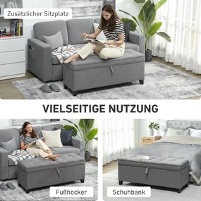 HOMCOM Lavice s úložným prostorem, polstrovaná lavice 120x40x48 cm s bezpečnostními panty, lněný vzhled, tmavě šedá