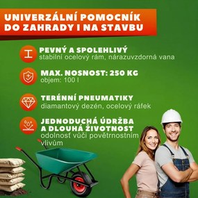 Kolečko GREG s plastovou korbou, max. 100l/250kg, zelená/černá Gardebruk