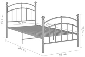 Rám postele šedý kov 90 x 200 cm,  324969