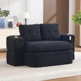 Aosom 2v1 pohovka z kordové tkaniny s nastavitelnou funkcí, 2 držáky nápojů, vysoké opěradlo a extra hluboké sedadlo, 165D x 97Š x 61V cm, černá