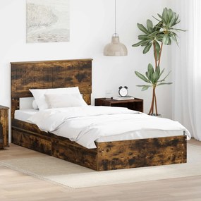 Postel s úložným prostorem se zásuvkou Kouřový dub 100 x 200 cm 3410830