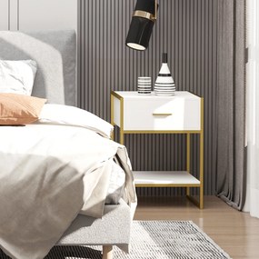 HOMCOM Sada 2 Moderních Nočních Stolků, 2 Noční Stolky do Ložnice a Obývacího Pokoj, s Šuplíkem a Otevřenou Policí, Moderní Design, MDF a Ocel, 45x40…