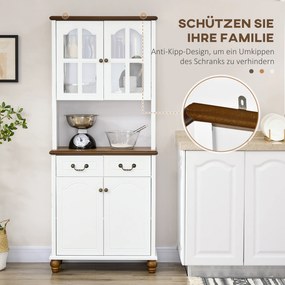 HOMCOM Kuchyňská skříňka, 76x38x182cm, kuchyňský bufet se 2 zásuvkami, vysoká skříňka s otevřeným prostorem, vitrína s funkcí tichého zavírání, bílá|…