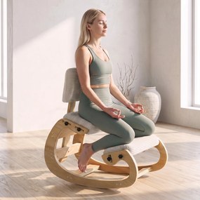 HOMCOM Ergonomická kolenní židle, kolenní stolička se záhlavím, vzhled manšestru, kancelářská židle do domácnosti, kanceláře, meditace, krémově bílá