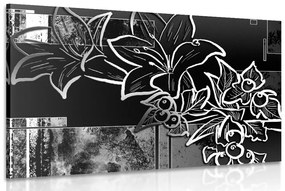 Obraz květinová ilustrace v černobílém provedení - 120x80 cm