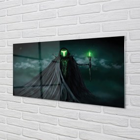 akrylový obraz Temná postava zeleného ohně 125x50 cm