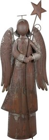 Hnědo-rezavá kovová dekorace anděl s hvězdou Angel - 48*18*133 cm