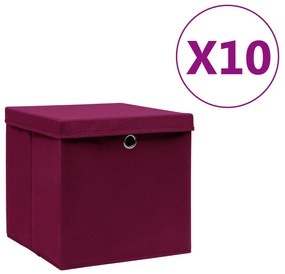 Úložné boxy s víky 10 ks 28 x 28 x 28 cm tmavě červené