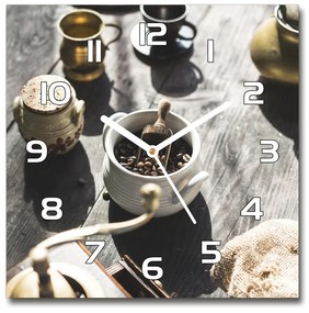 Wallmuralia Skleněné hodiny čtverec Mlýnek na kávu 30x30 cm