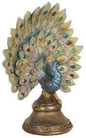 Modro-zlatá dekorace páv – 22x12x30 cm
