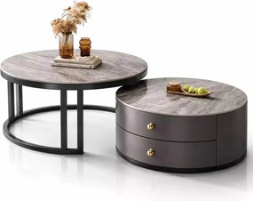 LuxuryForm DESIGN Konferenční stolek ORION 70 × 70 / 50 × 50 cm – šedý / šedý mramor (set 2 ks)