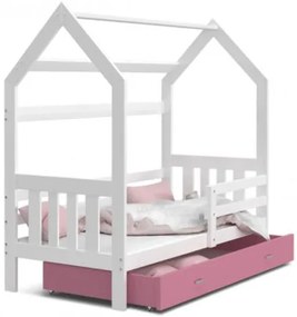 Dětská postel DOMEK 2 se šuplíkem 160x80 cm bílá růžová