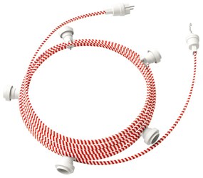 creative cables Hotový světelný řetěz LUMET 7,5 m je sestavený z 5 bílých objímek, háčku a zástrčky Barva kabelu: Červeno-bílá - ECM39