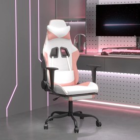 Herní židle s podnožkou bílá a růžová umělá kůže 3143662