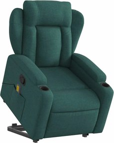 Zvedací masážní polohovací křeslo tmavě zelené textil 3204500
