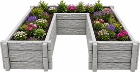 Báča Beton Betonový vyvýšený záhon - štípaný kámen 200 x 200 cm tvar U Výška záhonu: 25 cm, Barva záhonu: Přírodní šedá