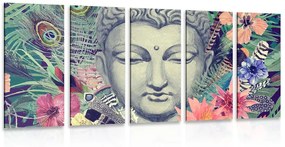 5-dílný obraz Buddha na exotickém pozadí